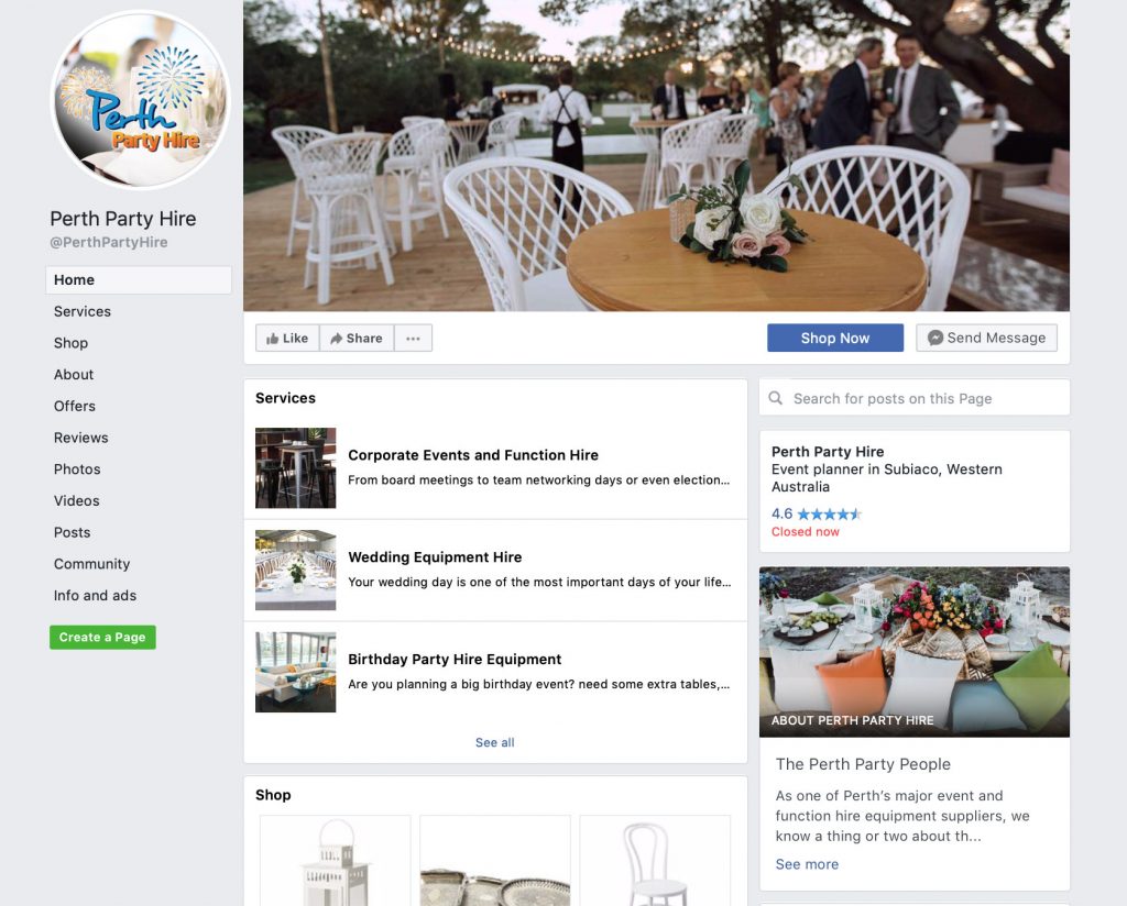 Perth Party Hire Facebook - Cky Media Website design